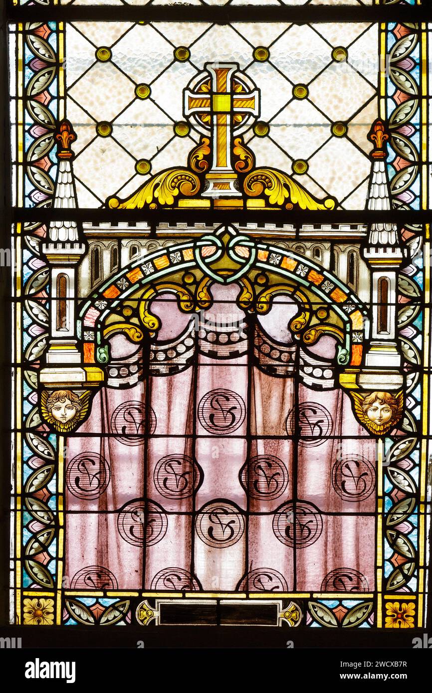 France, Meurthe et Moselle, Nancy, detail of a stained glass window ...