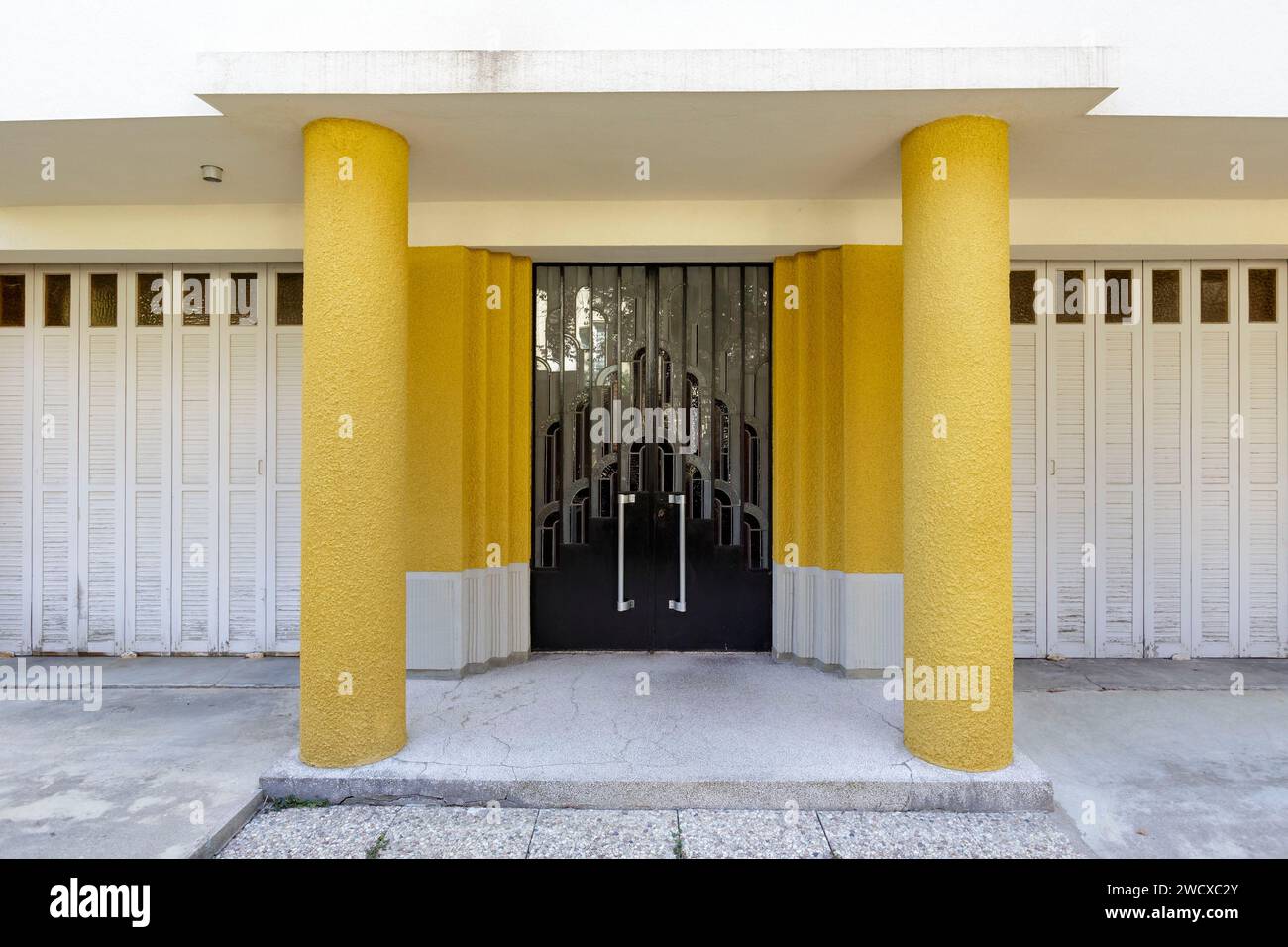 France, Meurthe et Moselle, Laxou, facade and door with ironwork made ...