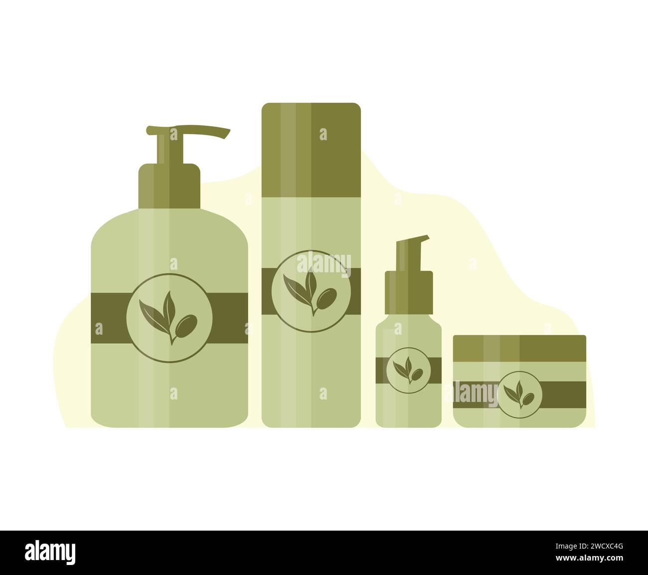 Set of cosmetic products like cleansing gel, toner, face serum and ...