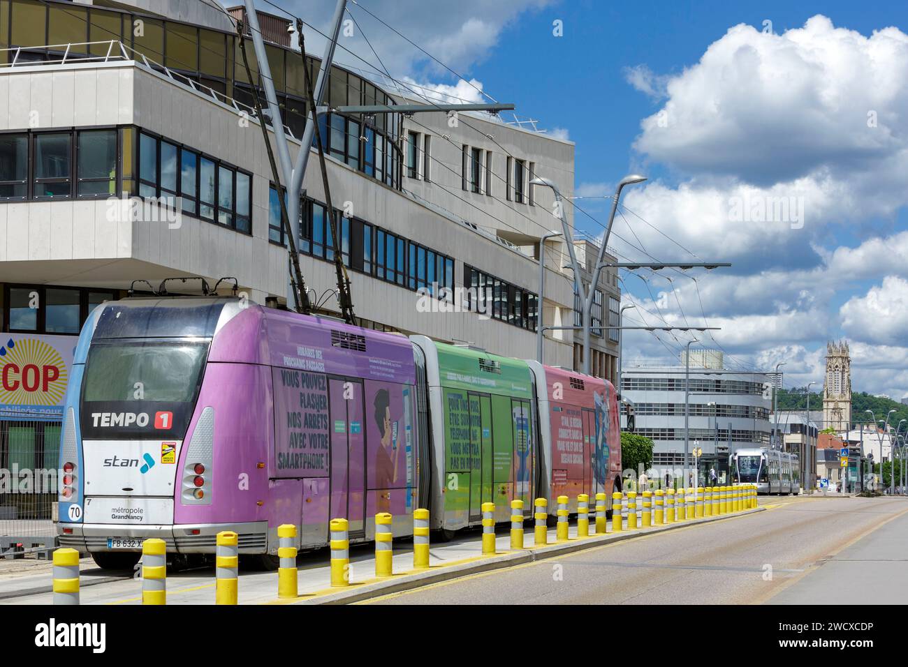France, Meurthe et Moselle, Nancy, the tramway on Viaduc Kennedy in ...
