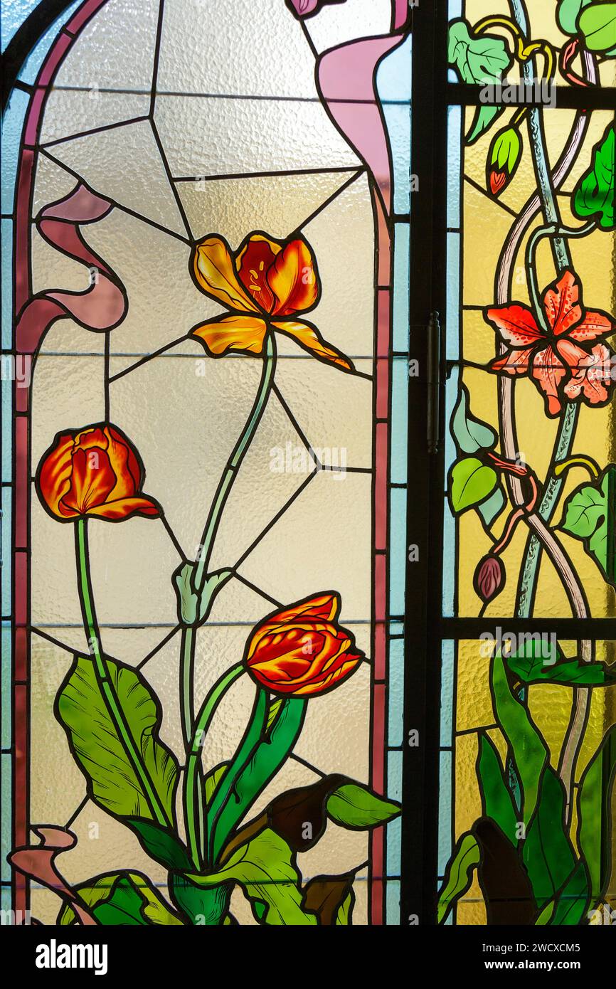France, Meurthe et Moselle, Nancy, stained glass window of the winter ...