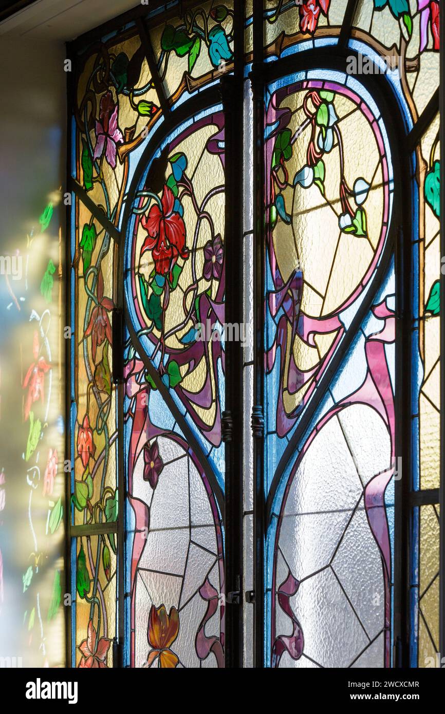 France, Meurthe et Moselle, Nancy, stained glass window of the winter ...