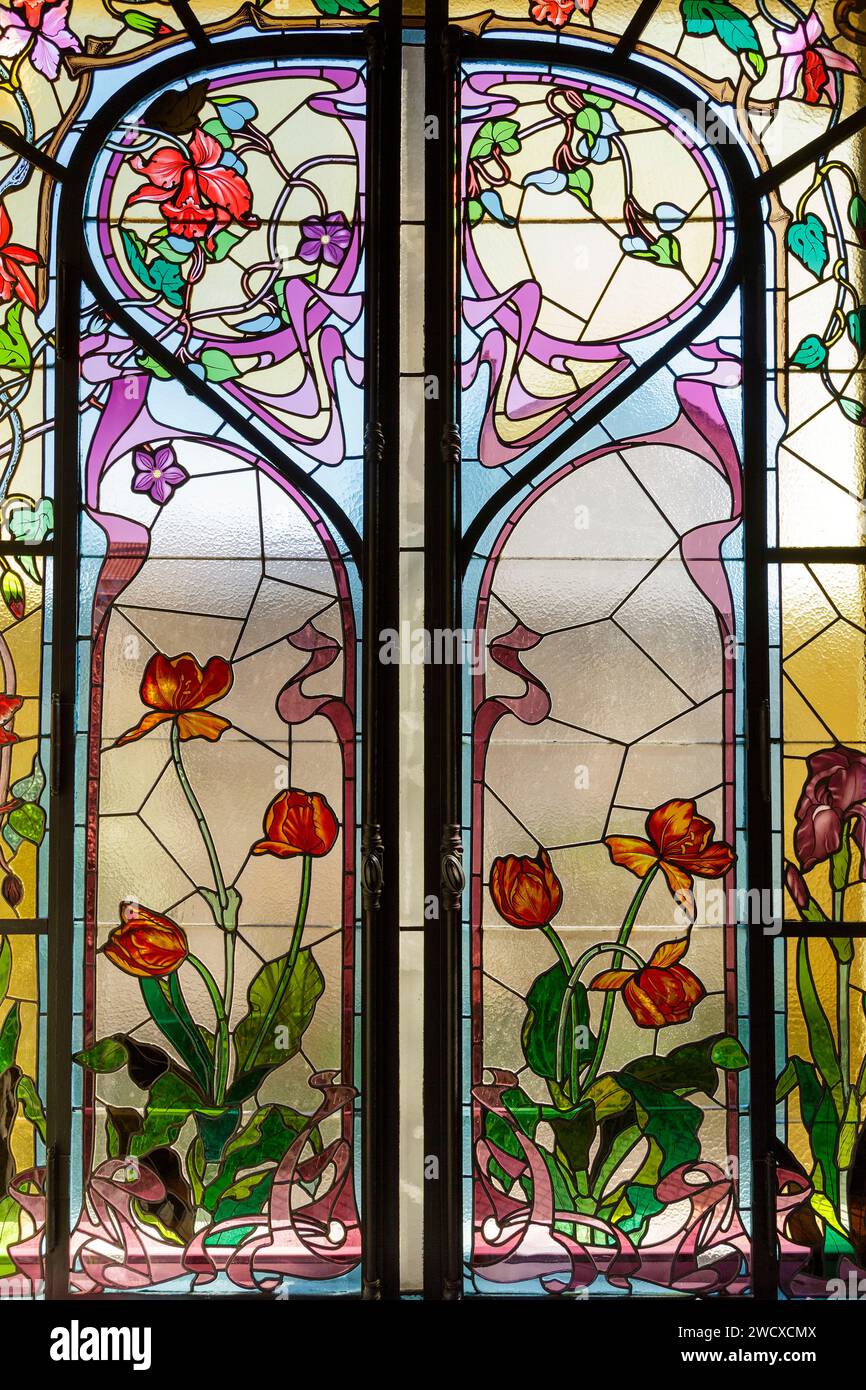 France, Meurthe et Moselle, Nancy, stained glass window of the winter ...