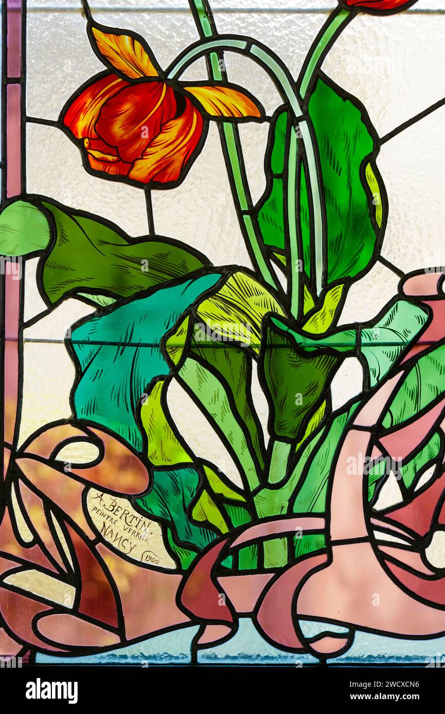 France, Meurthe et Moselle, Nancy, stained glass window of the winter ...