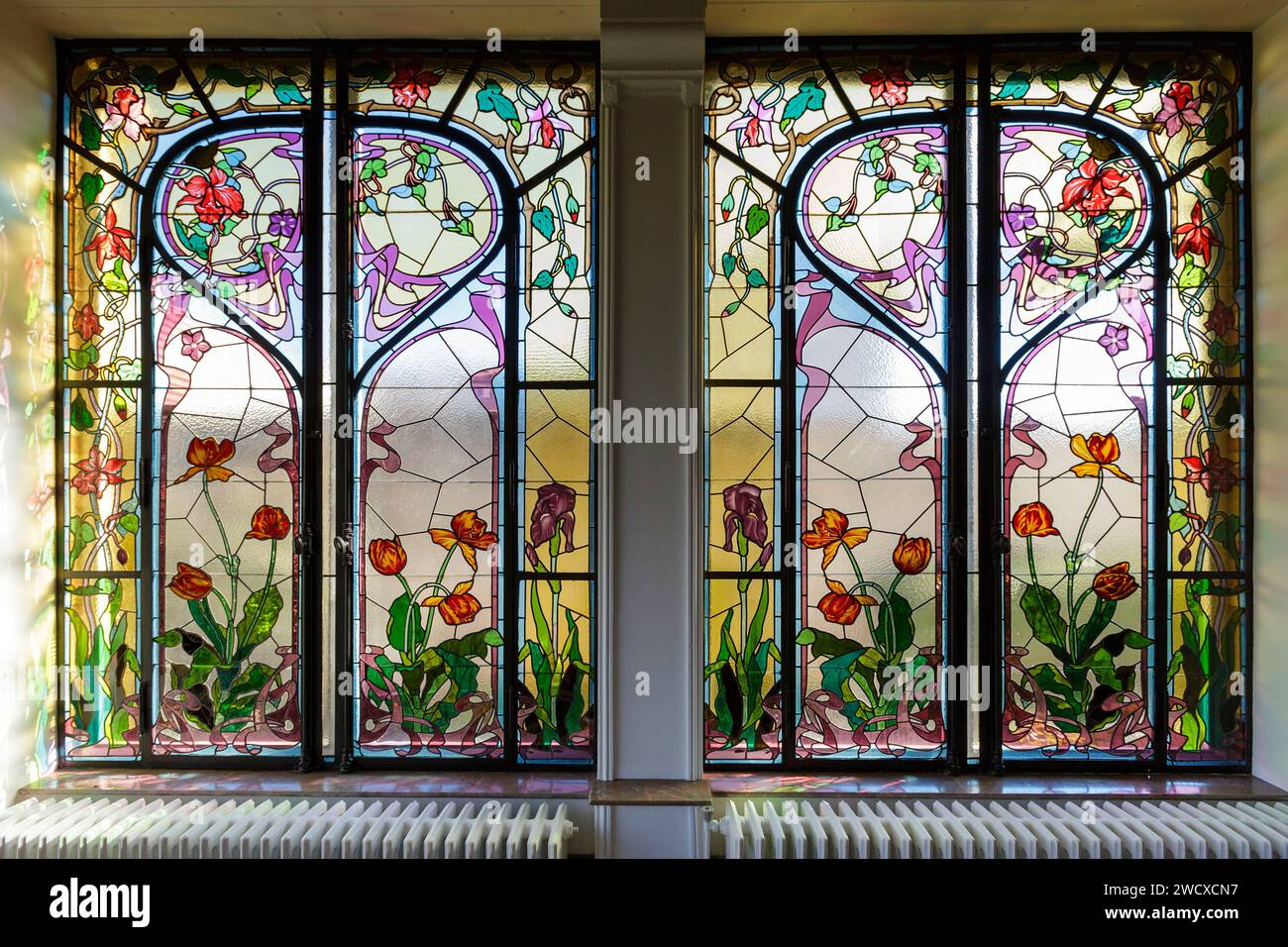 France, Meurthe et Moselle, Nancy, stained glass window of the winter ...