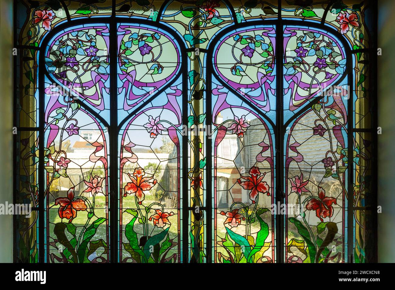 France, Meurthe et Moselle, Nancy, stained glass window of the winter ...