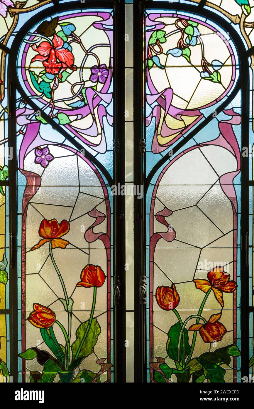 France, Meurthe et Moselle, Nancy, stained glass window of the winter ...
