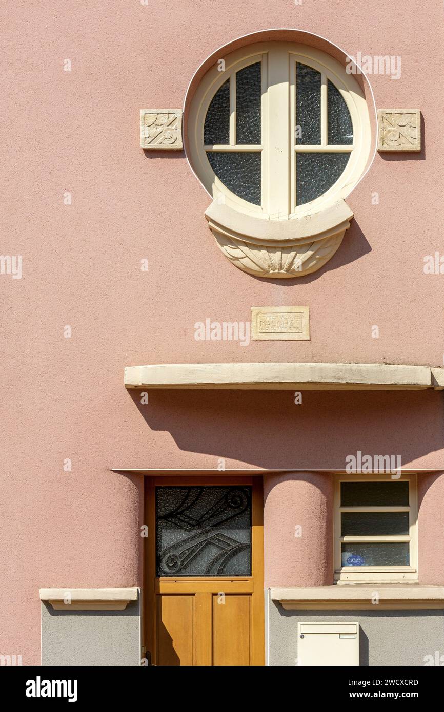 France, Meurthe et Moselle, Laxou, facade of a house with ironwork made ...