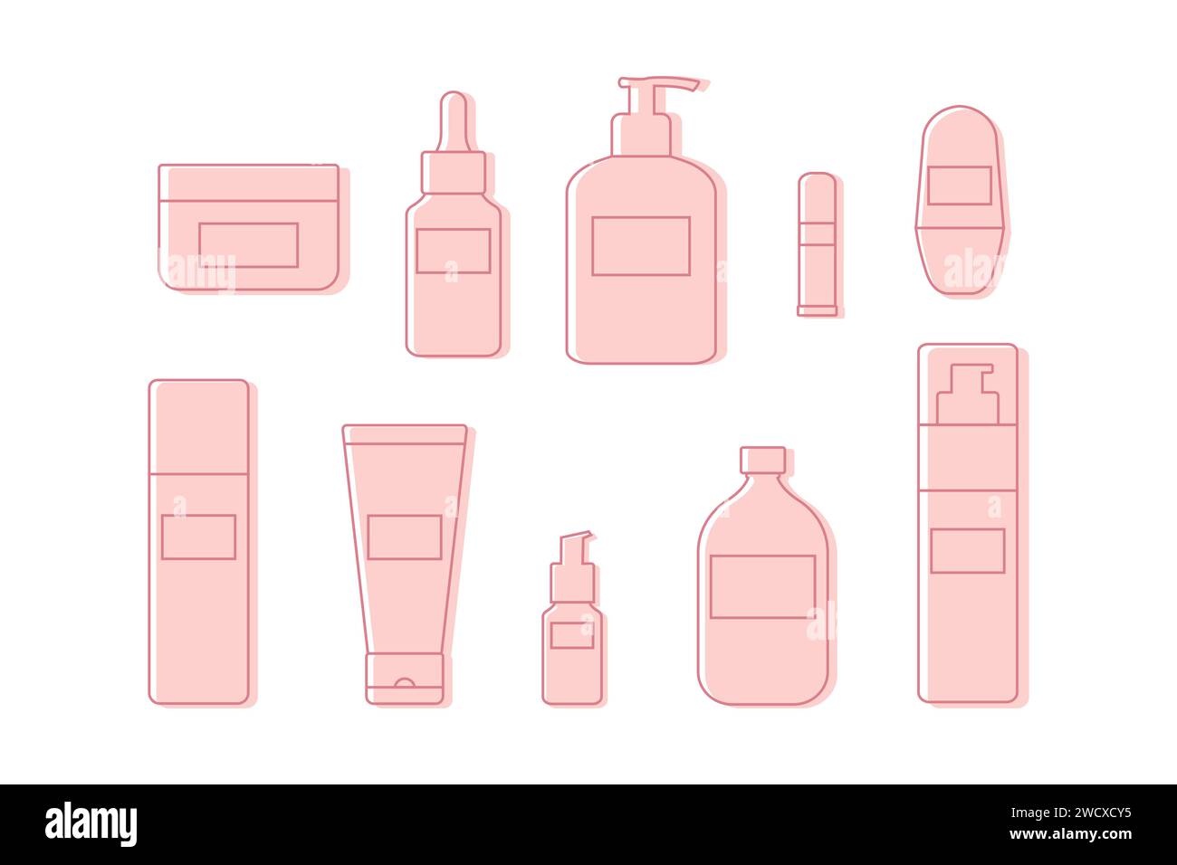 Set of cosmetic products icons outline. Abstract bottles and tubes for ...