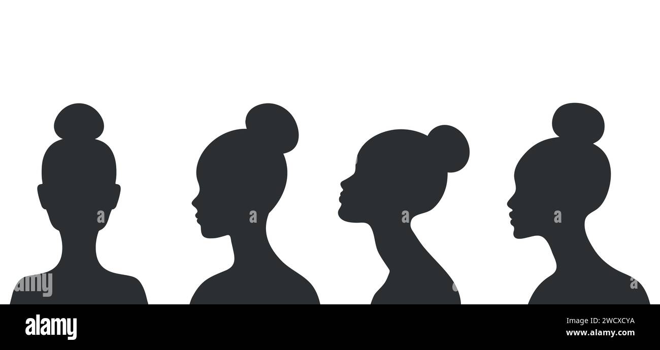 Abstract women silhouettes set. Faceless women with bun on the head ...