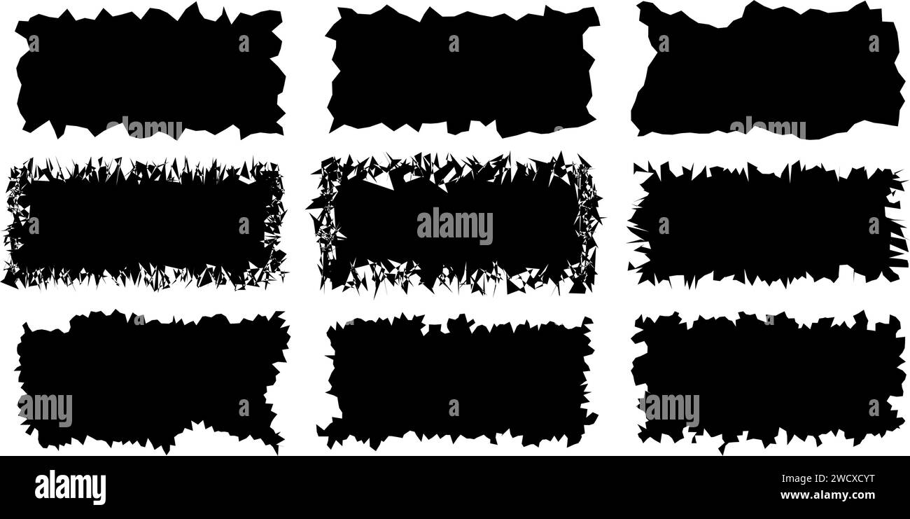 Jagged rectangle. Black simple shape. Rectangle paper template jagged ...