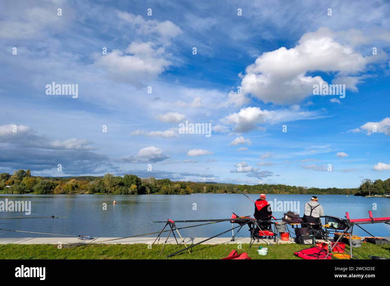 France, Territoire de Belfort, Belfort, pond of Forges, dike, fishing ...