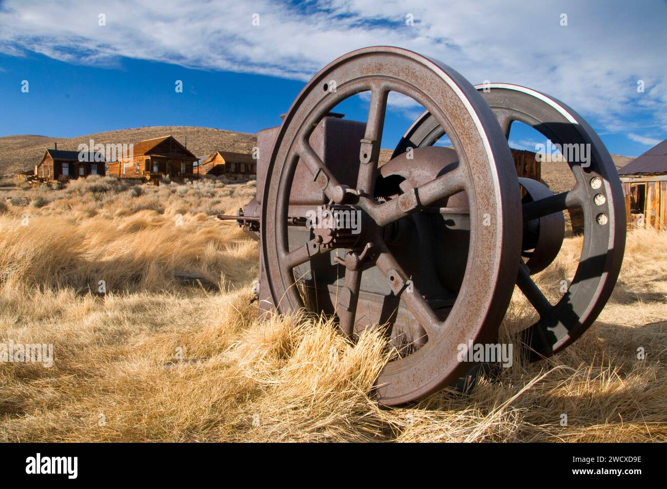 Flywheel, Bodie State Historic Park, California Stock Photo - Alamy