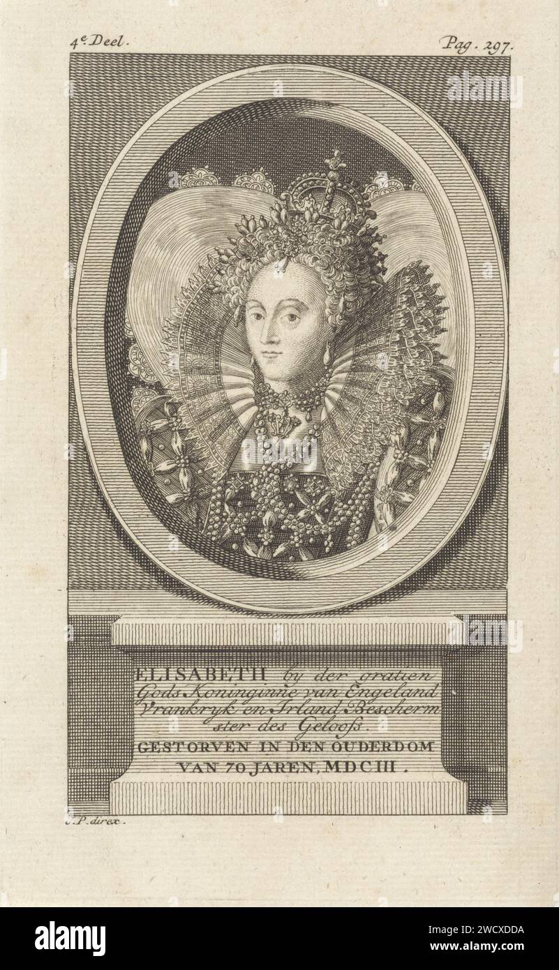 Portrait of Elizabeth I Tudor, Queen of England, Jan Punt, 1751 print ...