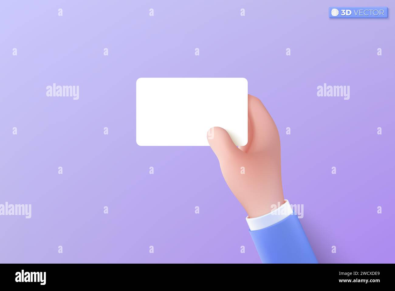 3d cartoon hand and blank card icon symbol. debit or credit card ...