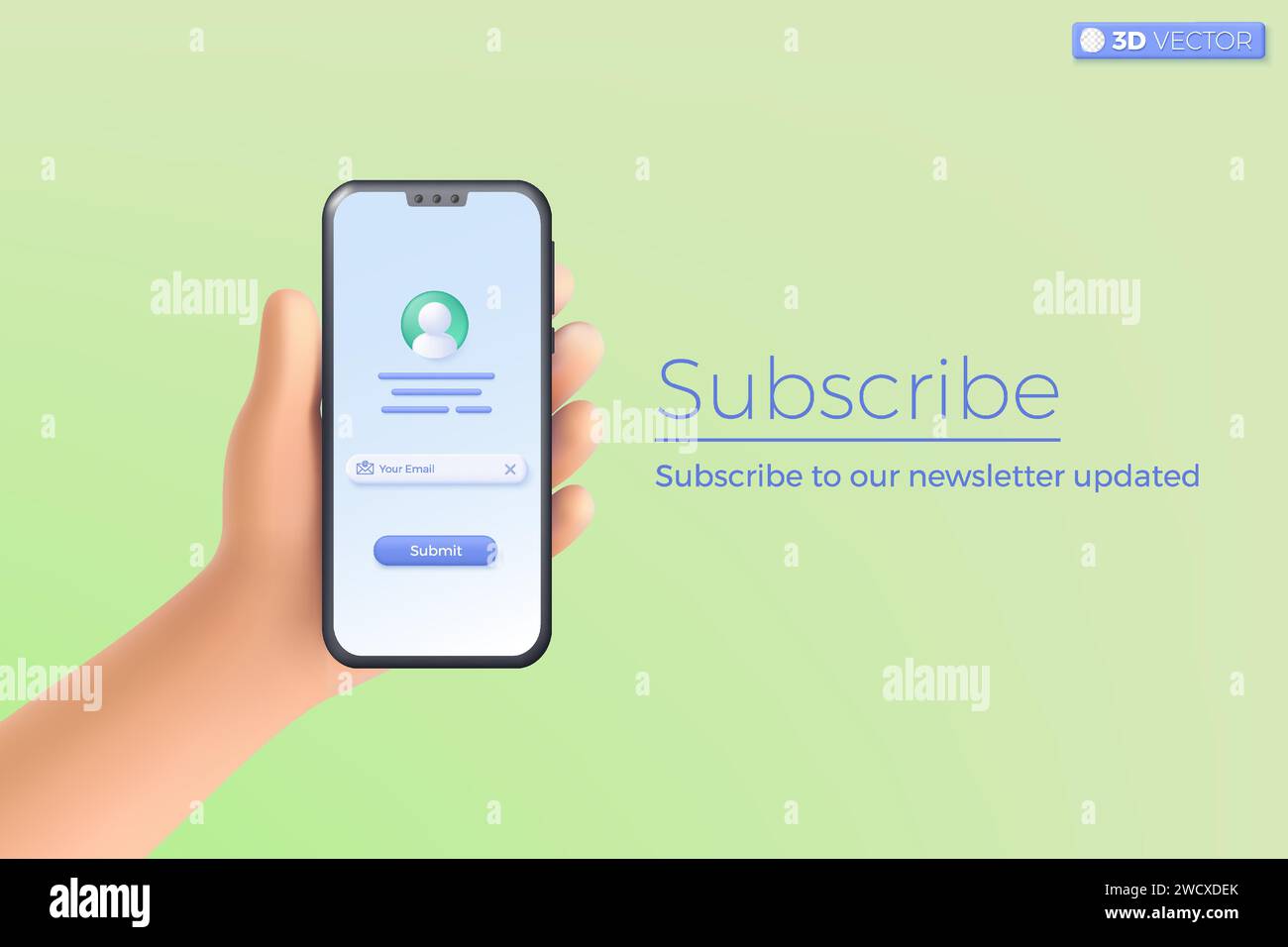 3d hand holding mobile phone subscribe for newsletter promotion icon ...