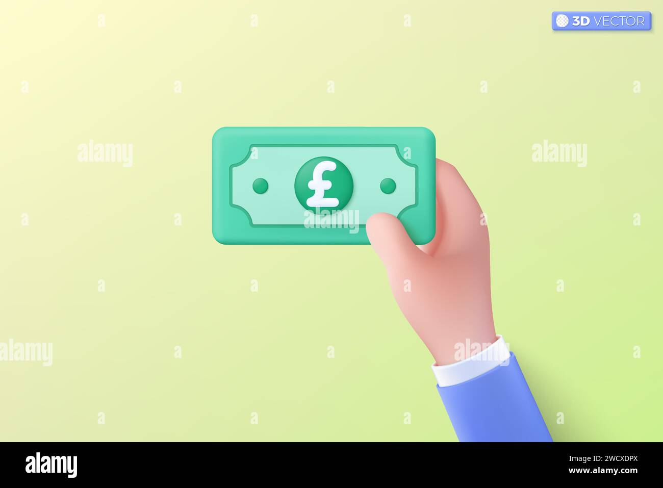 3d pound sterling bill icon symbol. green paper bill, Cash, interest ...