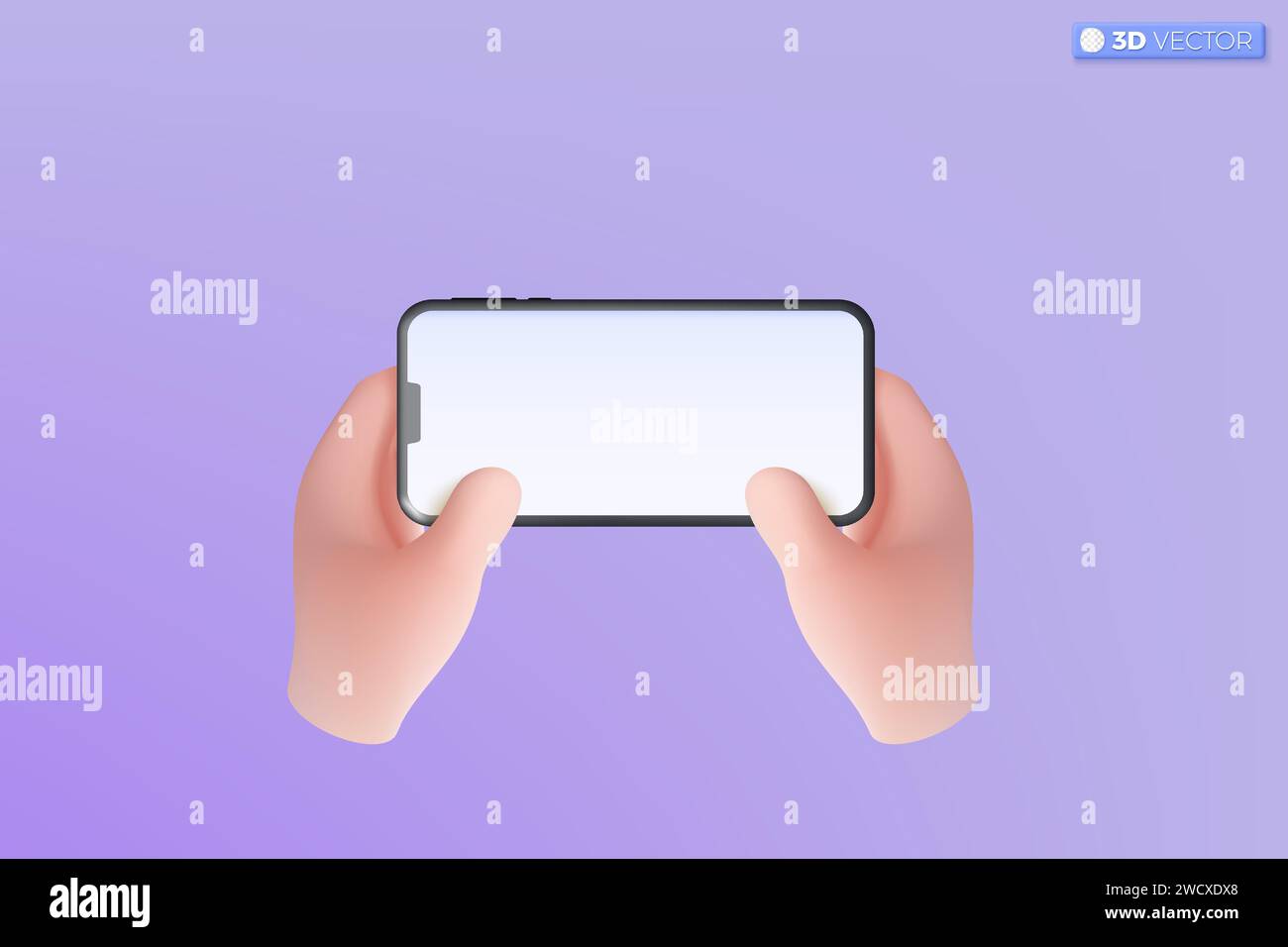 3d hand holding mobile phone icon symbol. Realistic smartphone with empty screen, Phone mockup ...