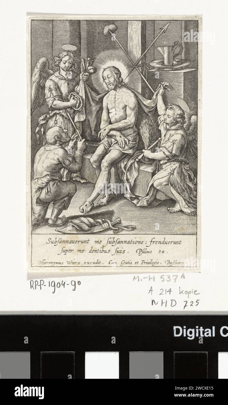 Christ as a man of sorrows, accompanied by Engelen, Hieronymus Wierix, 1563 - Before 1619 print ...