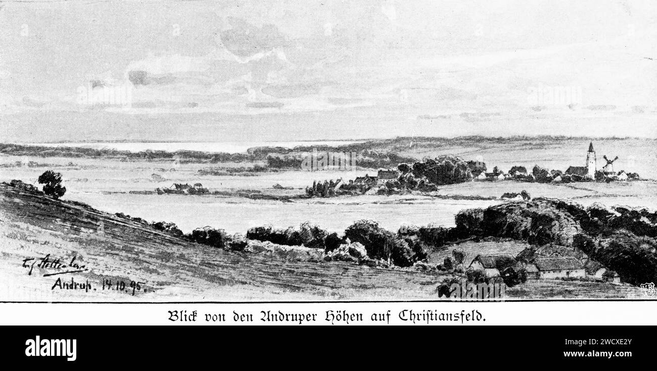 Country town Christiansfeld, Prussian landscape end of 19th century ...