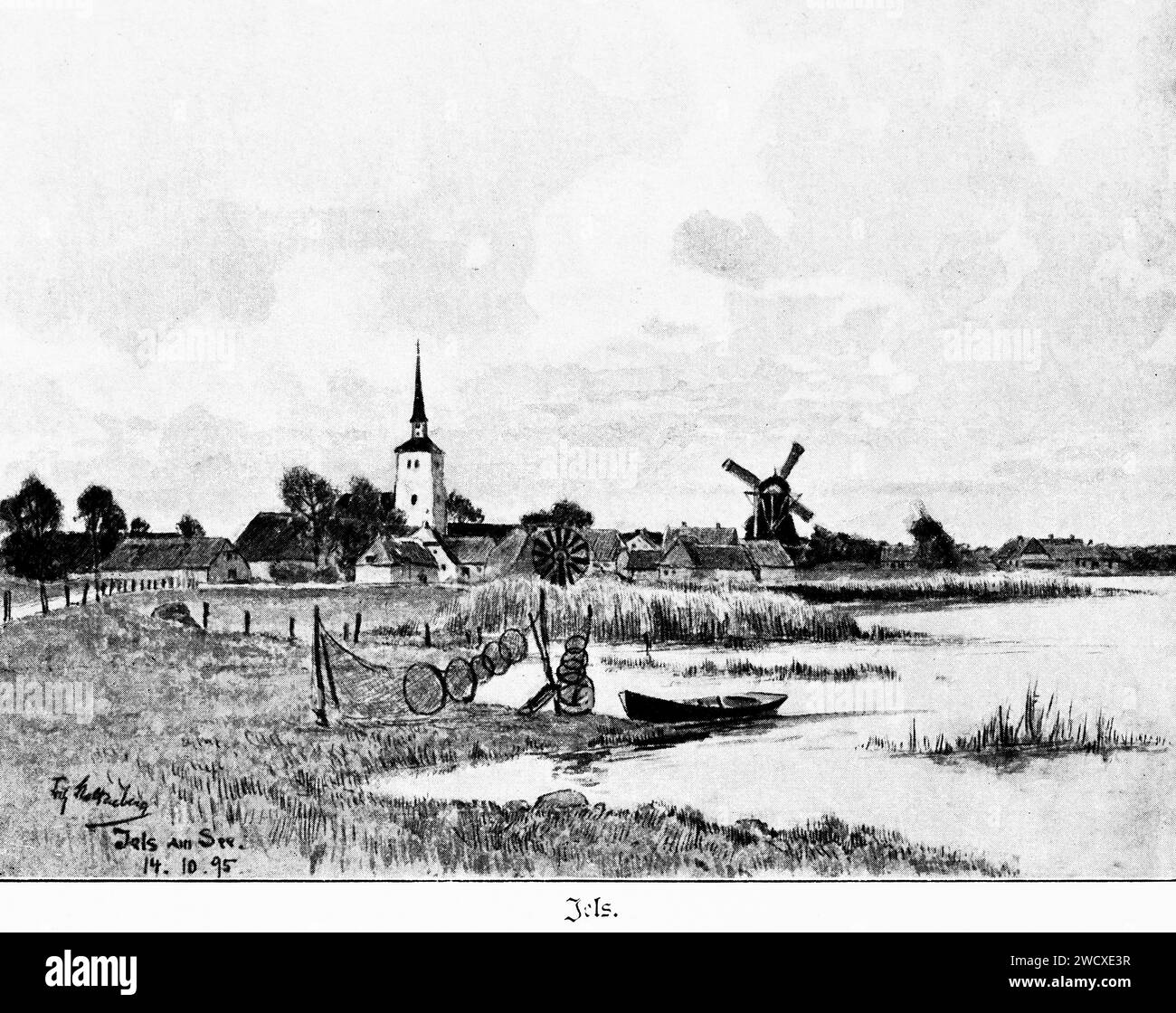 Country town Jels in Jutland, Prussian landscape end of 19th century ...