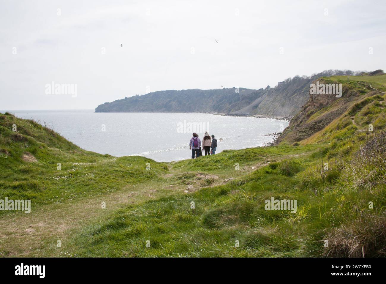 Views of the coastal path at Peveril Point, Swanage, Dorset in the UK ...