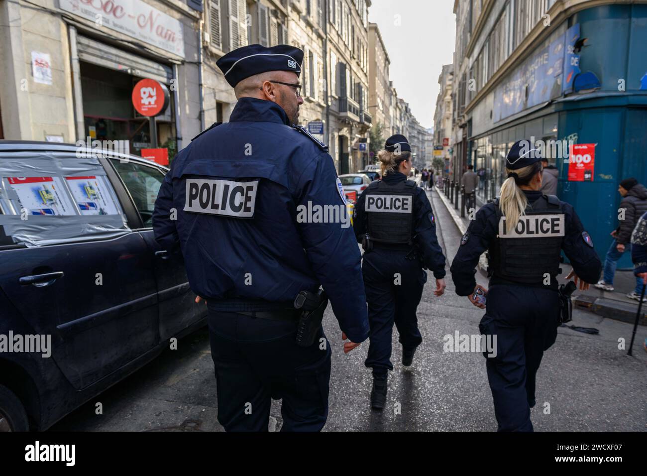 Marseille, France. 16th Jan, 2024. Police brigade patrols after the ...