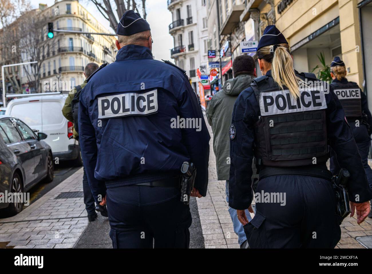 Marseille, France. 16th Jan, 2024. Police brigade patrols after the ...