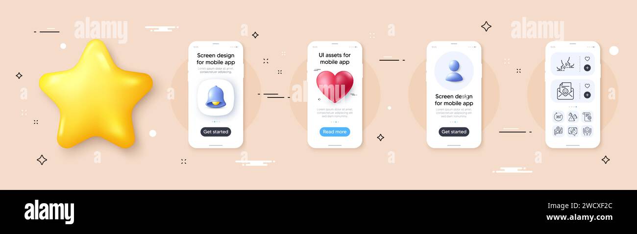 Map, Spanner and 360 degrees line icons pack. For web app. Phone screen mockup. Vector Stock ...