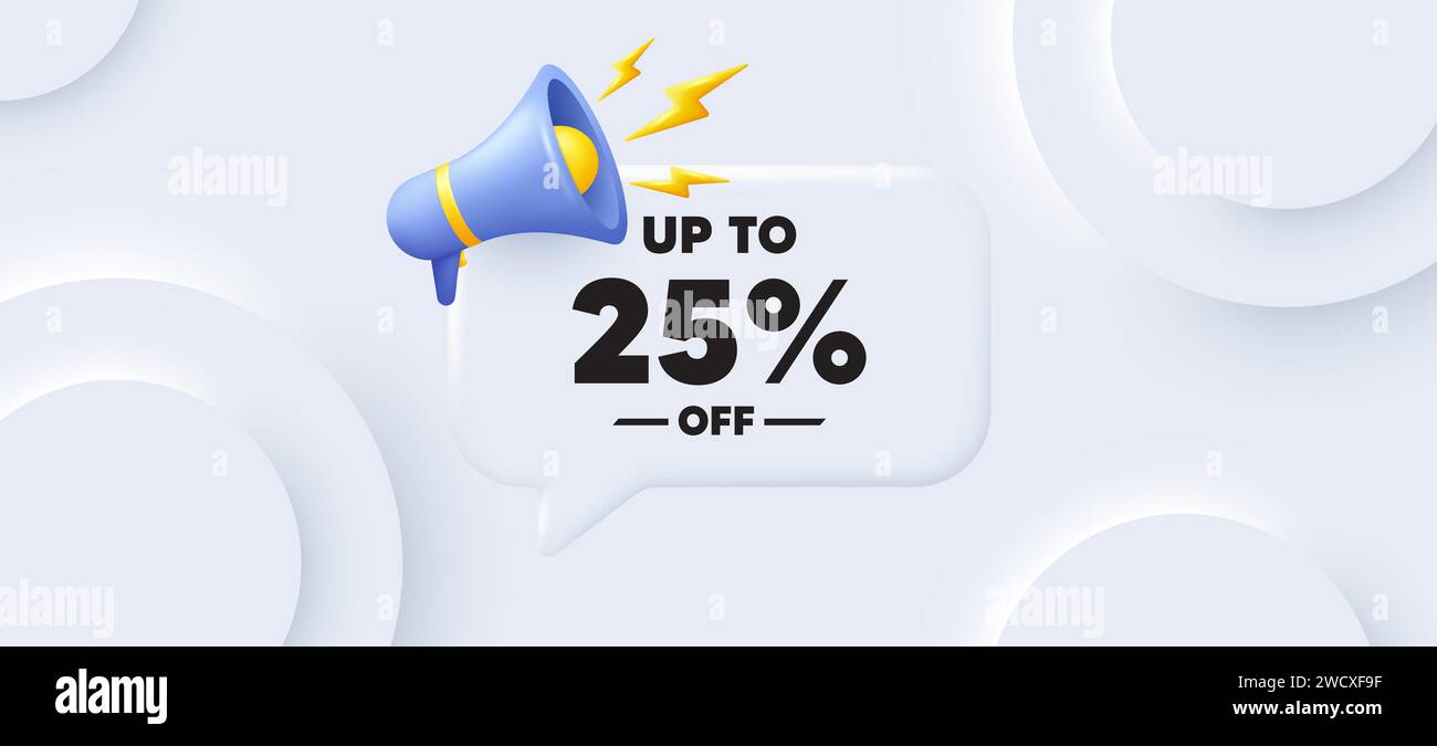 Up to 25 percent off sale. Discount offer price sign. Neumorphic background. Vector Stock Vector ...