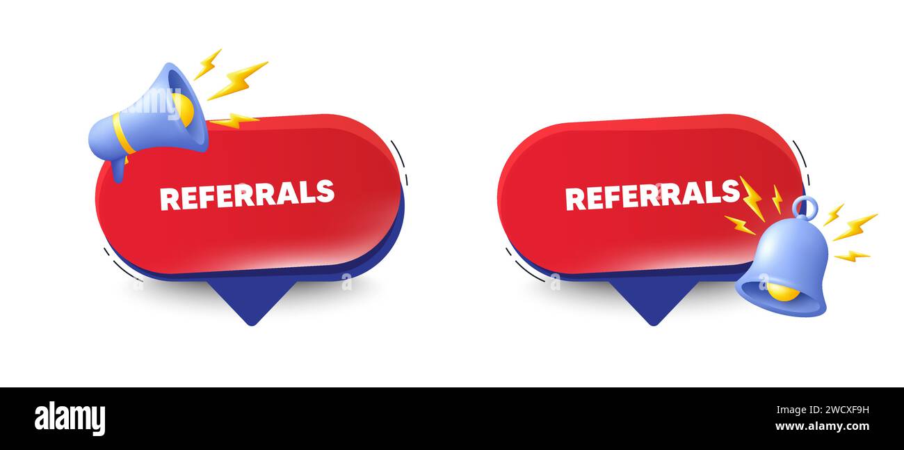 Referrals symbol. Referral program sign. Red speech bubbles. Vector ...