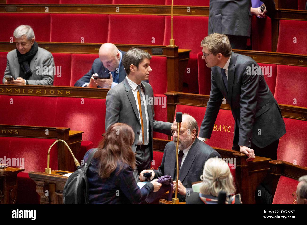 Paris, France. 17th Jan, 2024. Gabriel Attal and Robin reda during a ...