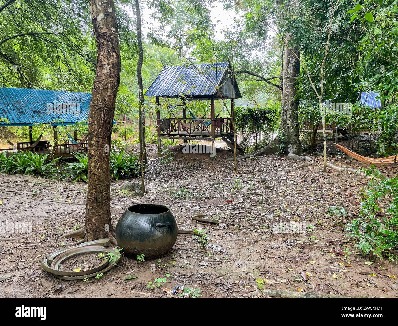 Cambodia, Ratanakiri region, surroundings of Banlung, huts in the ...