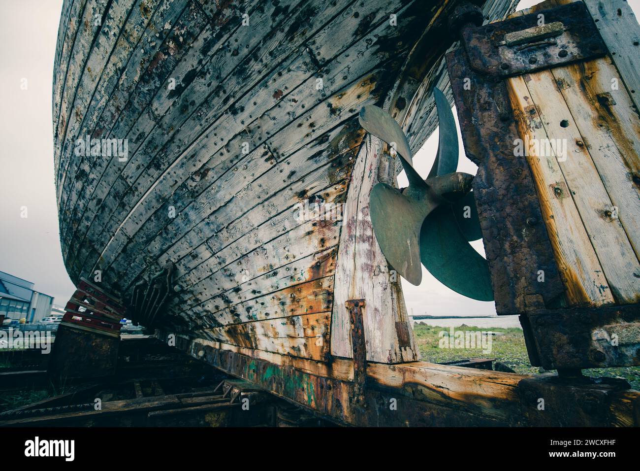 The hull and propeller of a wrecked ship on Iceland Stock Photo - Alamy