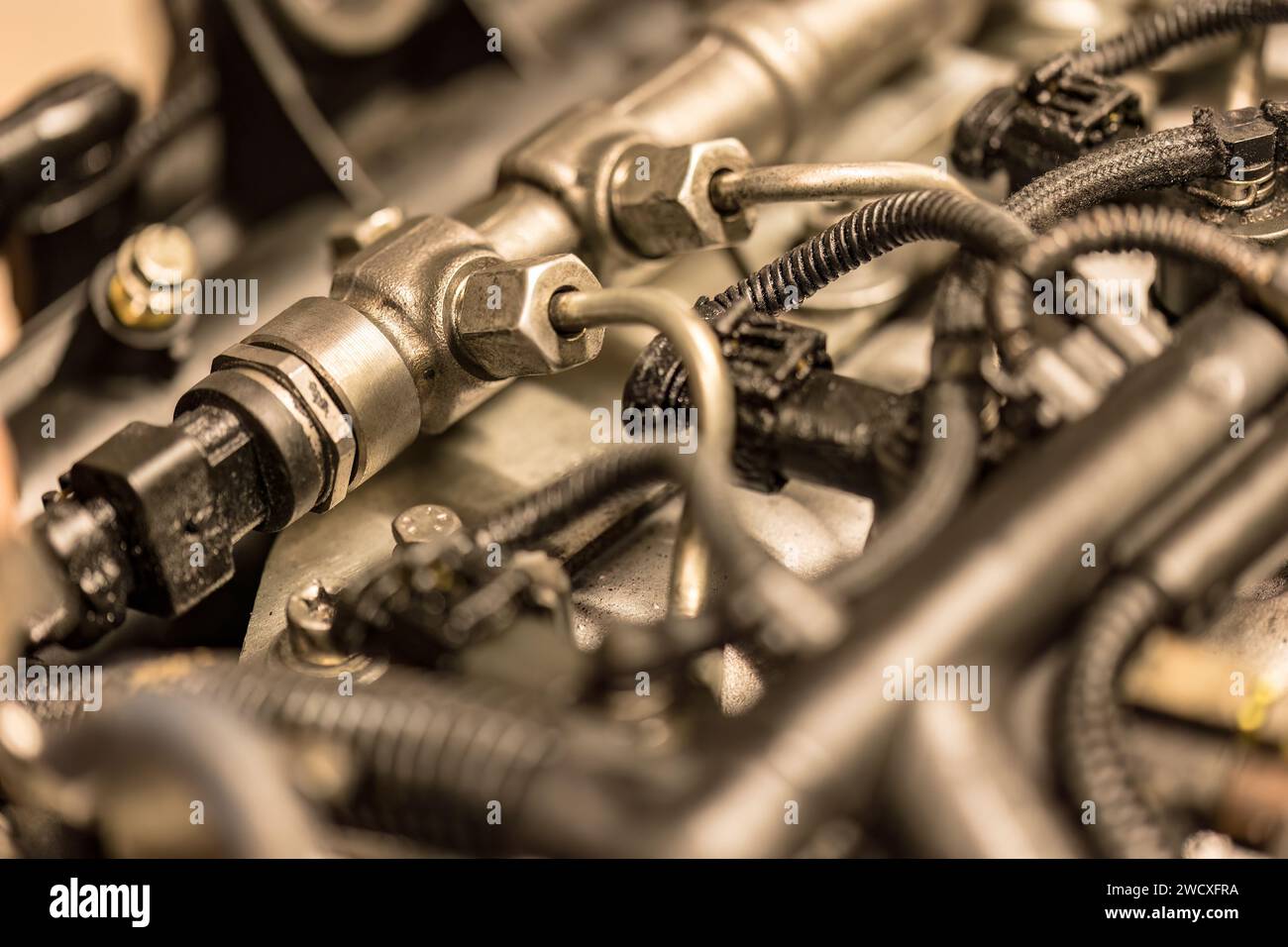 Rome, Italy 17 january 2024: Close-up photo of common rail diesel ...