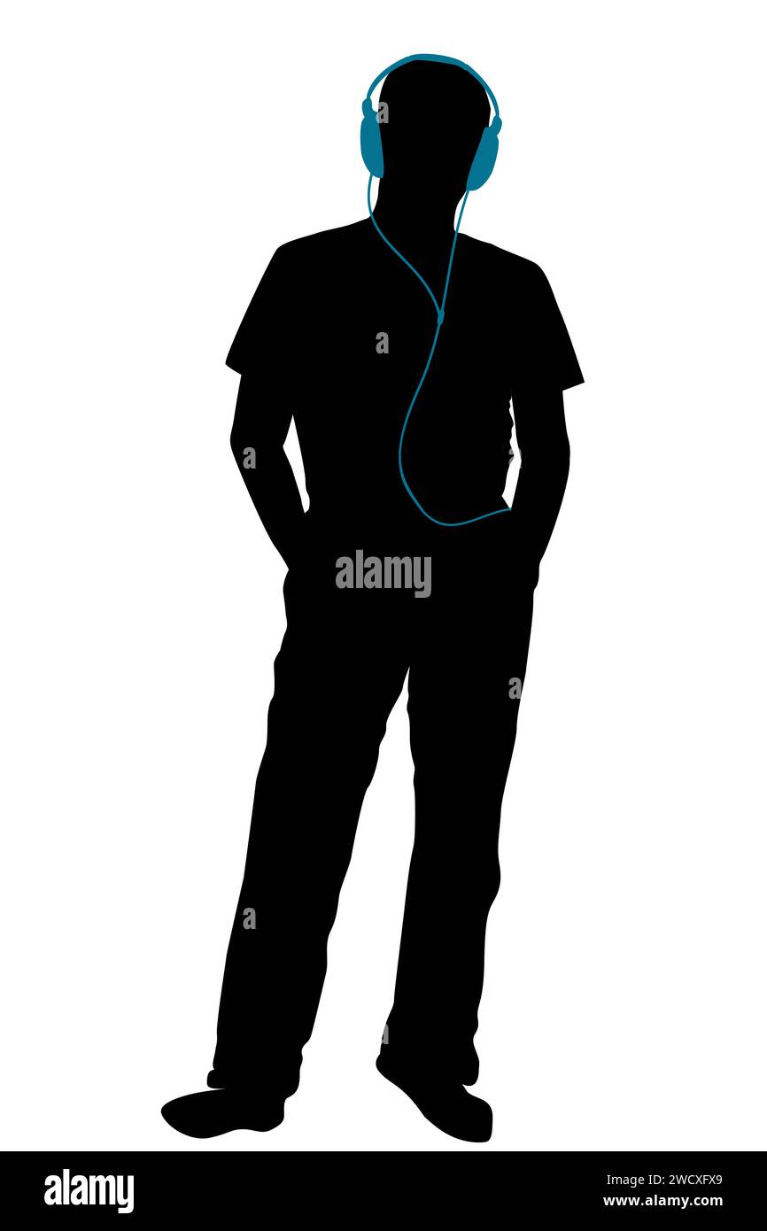 Silhouette man listening headphones Stock Vector Images - Alamy