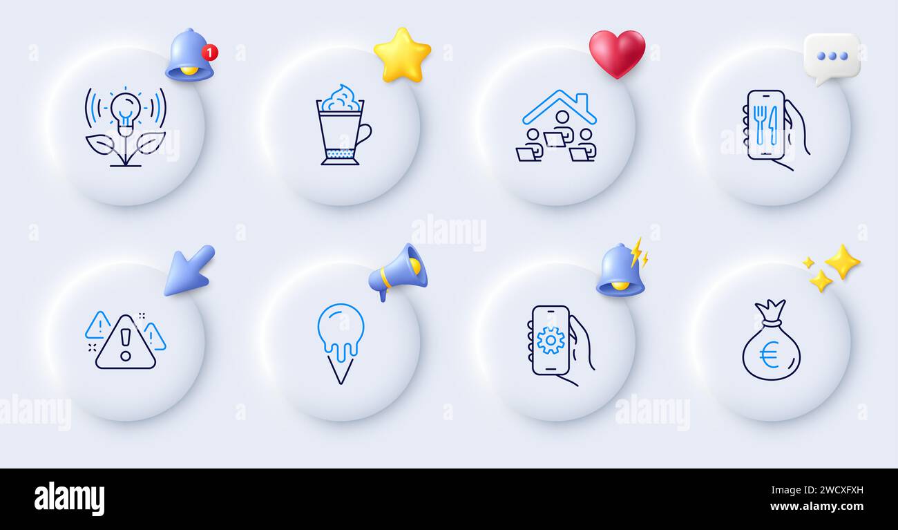 Restaurant App Latte Coffee And Money Bag Line Icons For Web App Printing Vector Stock