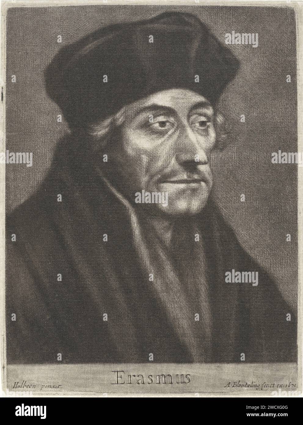 Portret Desiderius Erasmus, Abraham Bloteling, After Hans Holbein (II ...