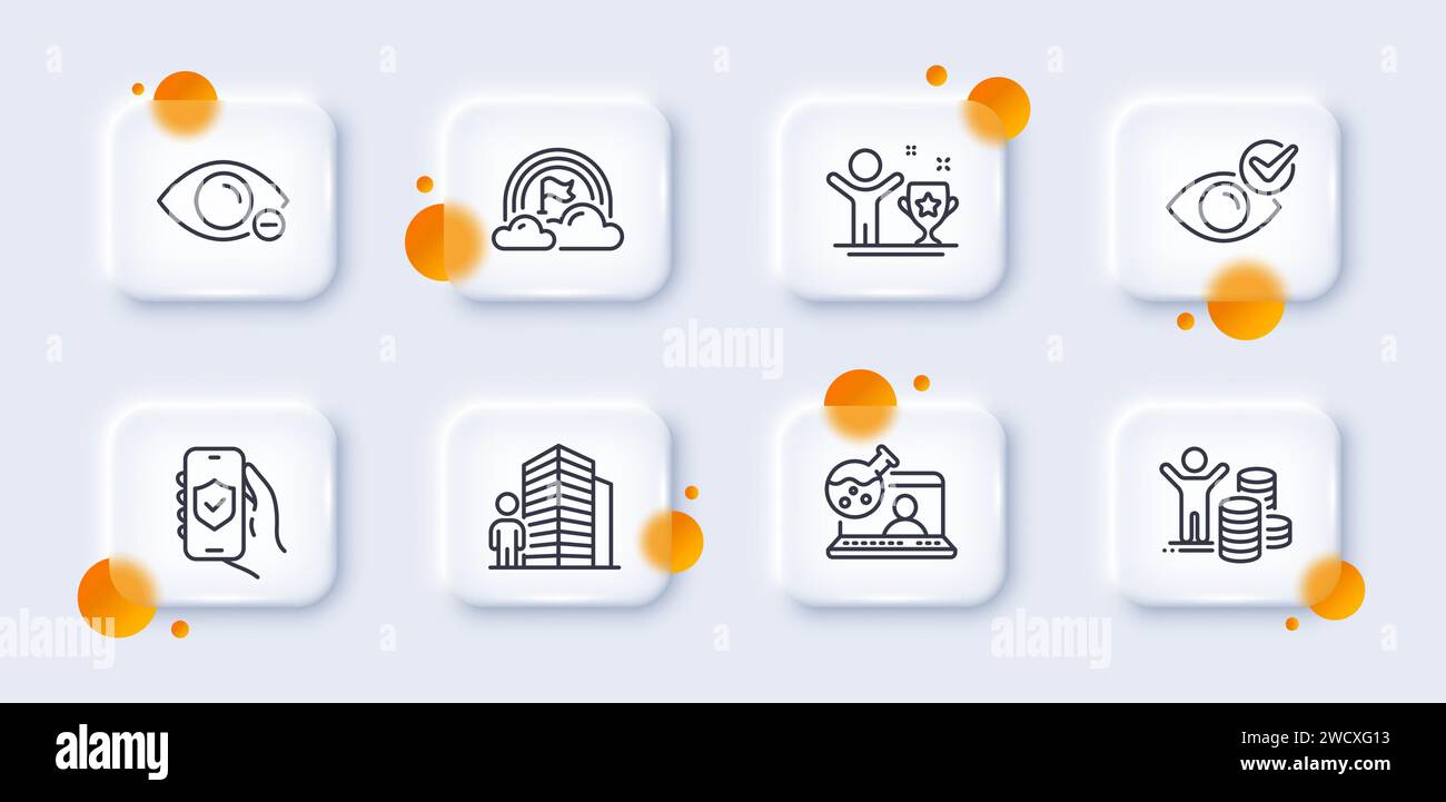 Check eye, Myopia and Agent line icons pack. For web app. 3d glass buttons. Vector Stock Vector ...