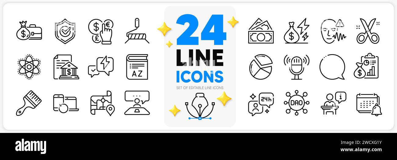 Icons set of Interview job, Voice wave and Brush line icons. For web ...