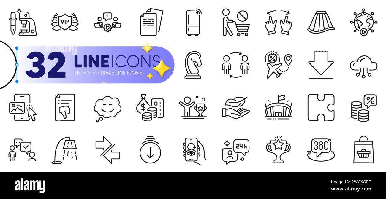 Outline set of Victory, Microscope and Teamwork line icons. For web app. Vector Stock Vector ...