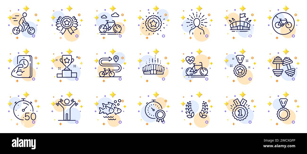 Outline set of Winner star, Bicycle prohibited and Best result line ...