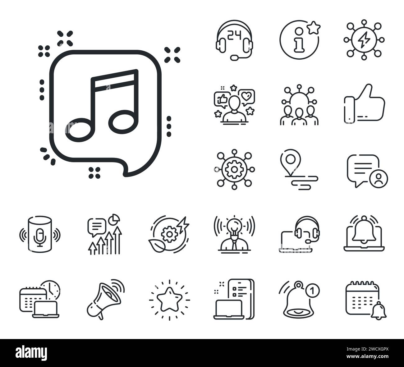 Musical note in speech bubble line icon. Music sign. Place location ...