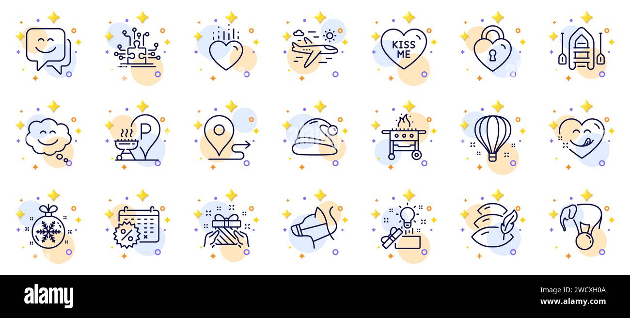 Outline set of Kiss me, Journey and Dog leash line icons for web app ...