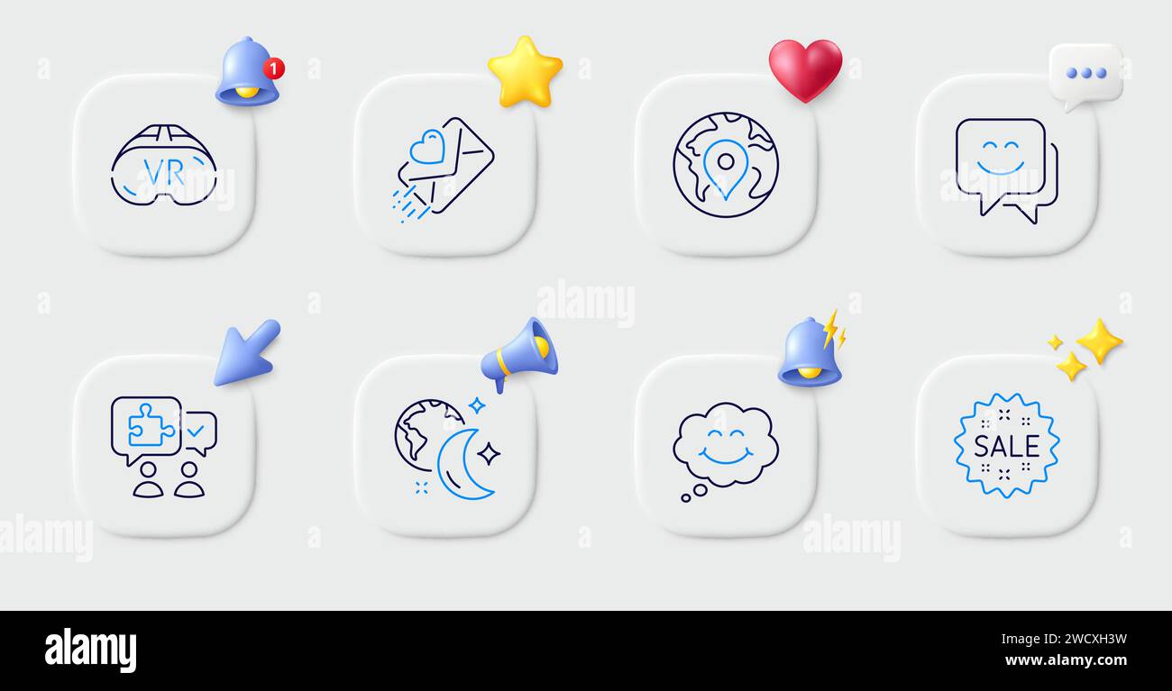 Pin Puzzle And Love Letter Line Icons For Web App Printing Vector Stock Vector Image And Art