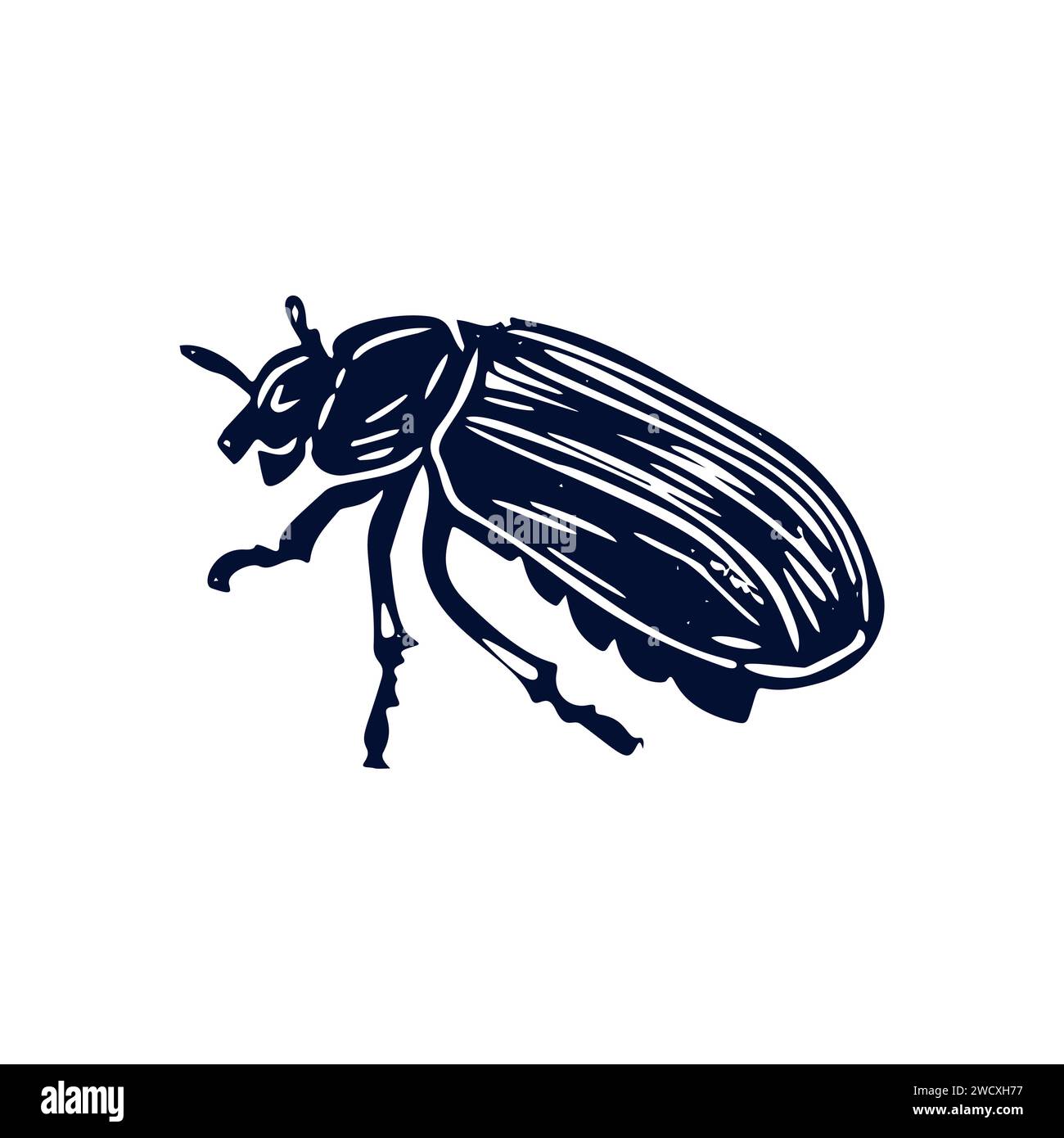 Handmade blockprint bug motif clipart in folkart scandi style. Simple ...