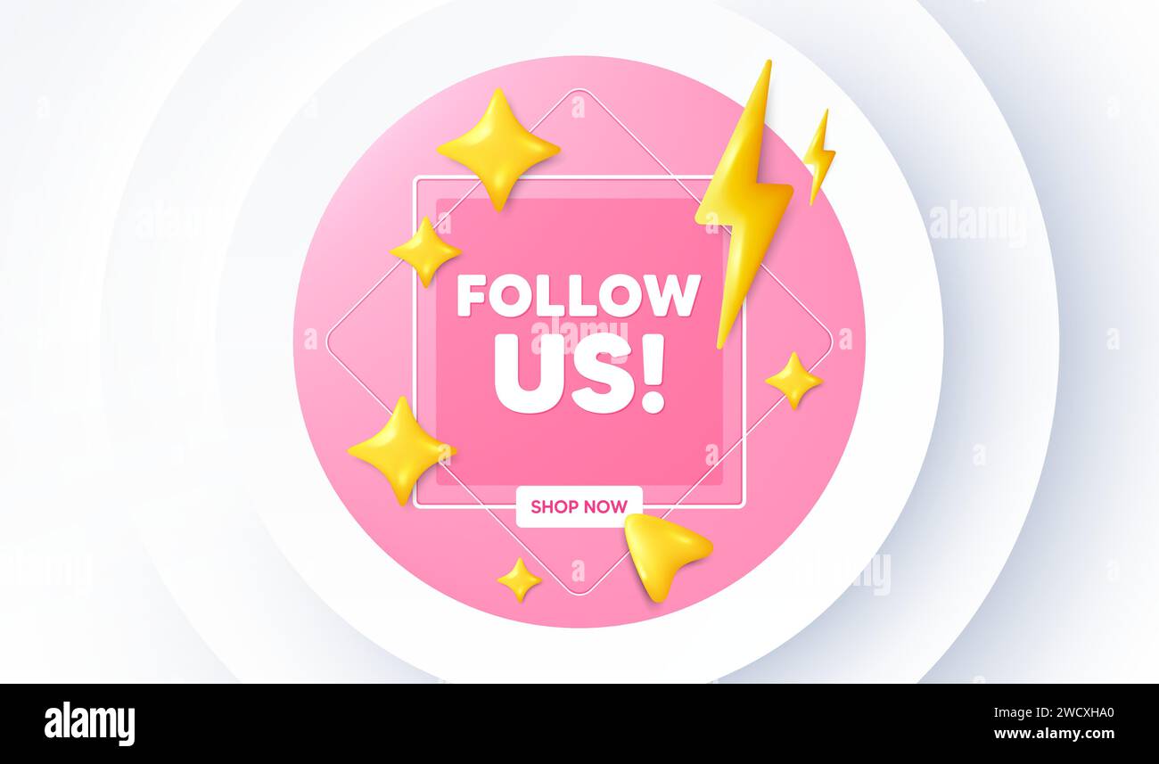 Follow us tag. Special offer sign. Neumorphic promotion banner. Vector ...