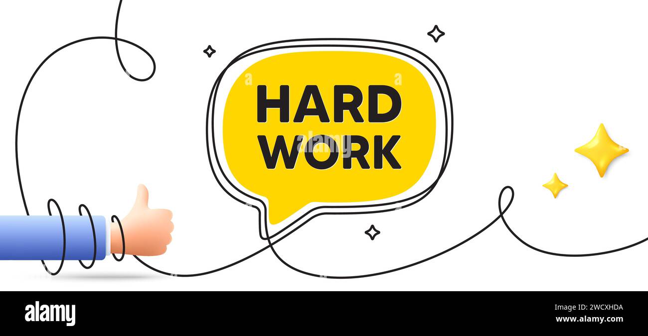 Hard work tag. Job motivational offer. Continuous line art banner ...