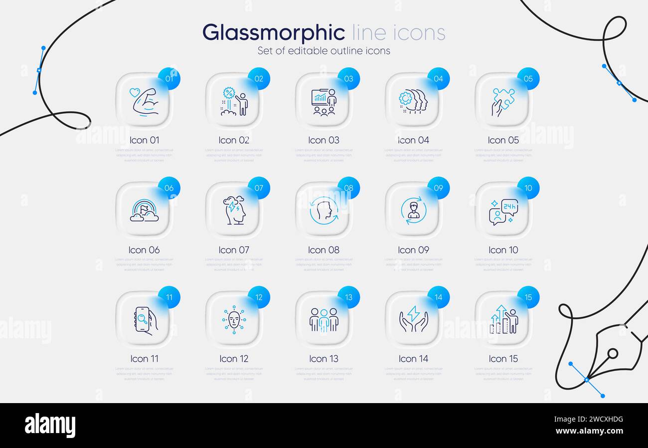 Set of Strong arm, Lgbt and Employees teamwork line icons for web app ...