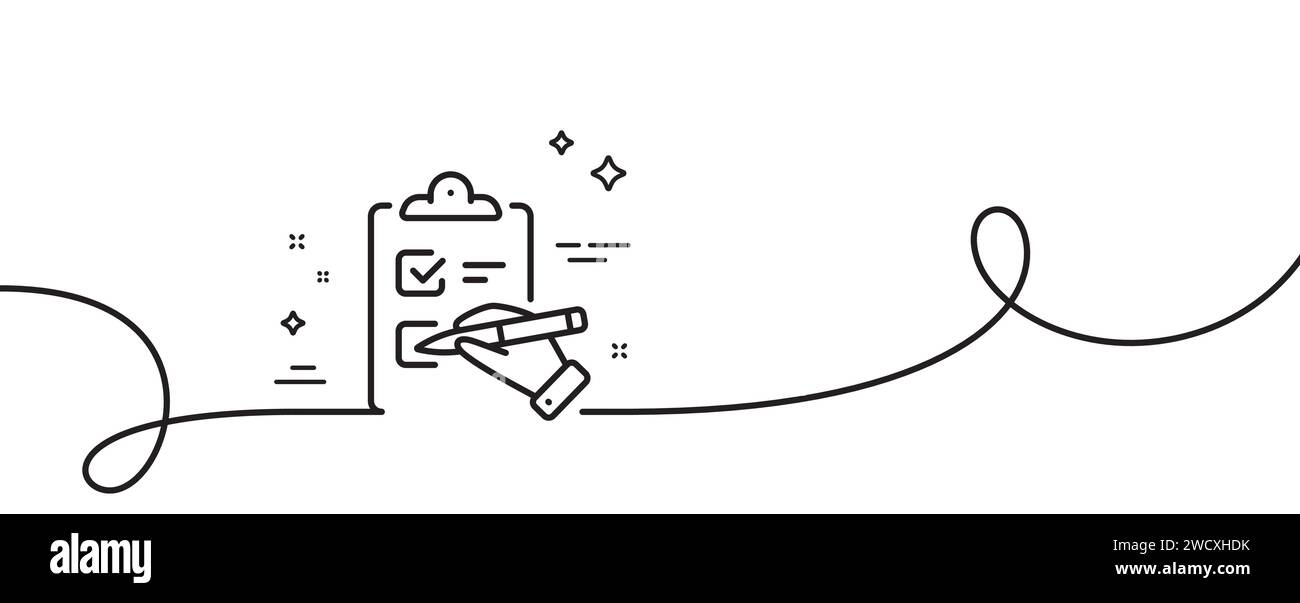 Checklist line icon. Clipboard document sign. Continuous line with curl. Vector Stock Vector ...